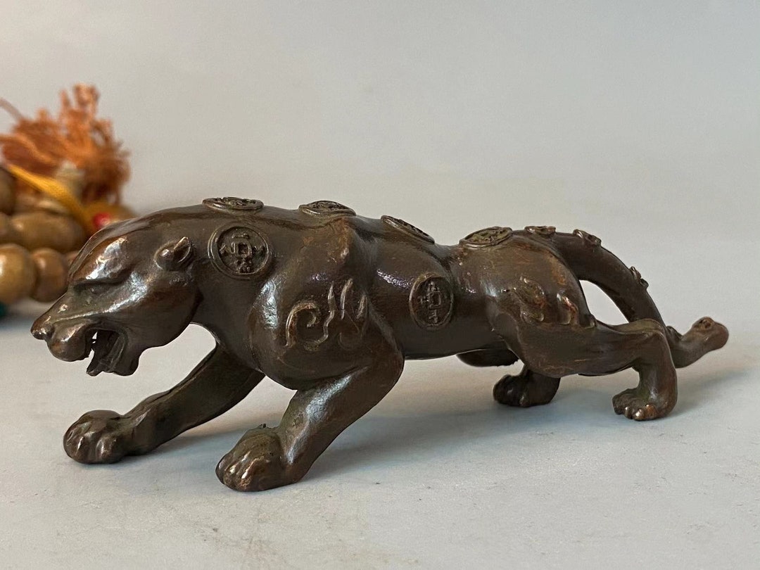 Pure Copper Leopard Statue Sculpture Fengshui Ornaments Decoration ...
