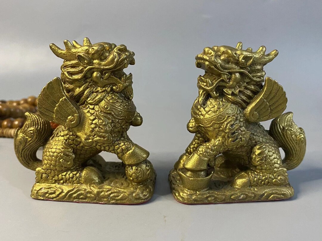 Pair Copper Qilin Sculpture Feng Shui Brass Chi Lin/kylin - Etsy