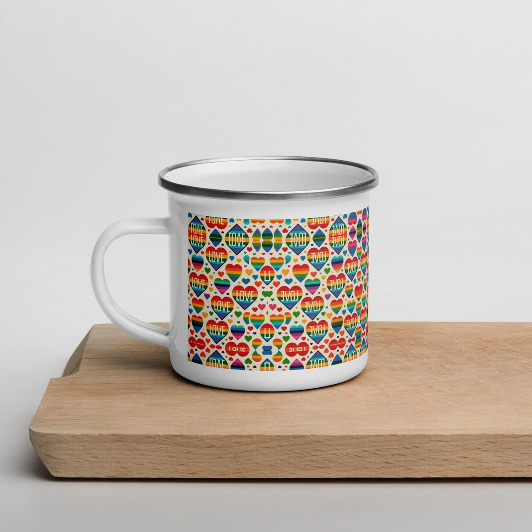 LGBT Love Enamel Mug Folk Art Fusion Enamel Mug Traditional Heart ...