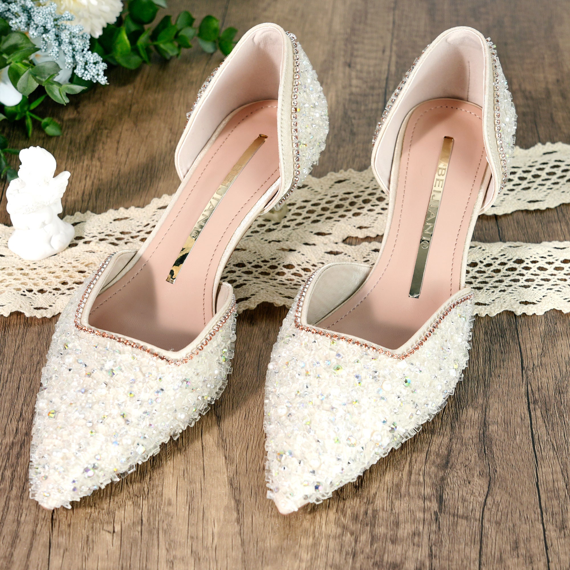 Glitter Wedding Heels Champagne Bridal Shoes Bridal Low - Etsy