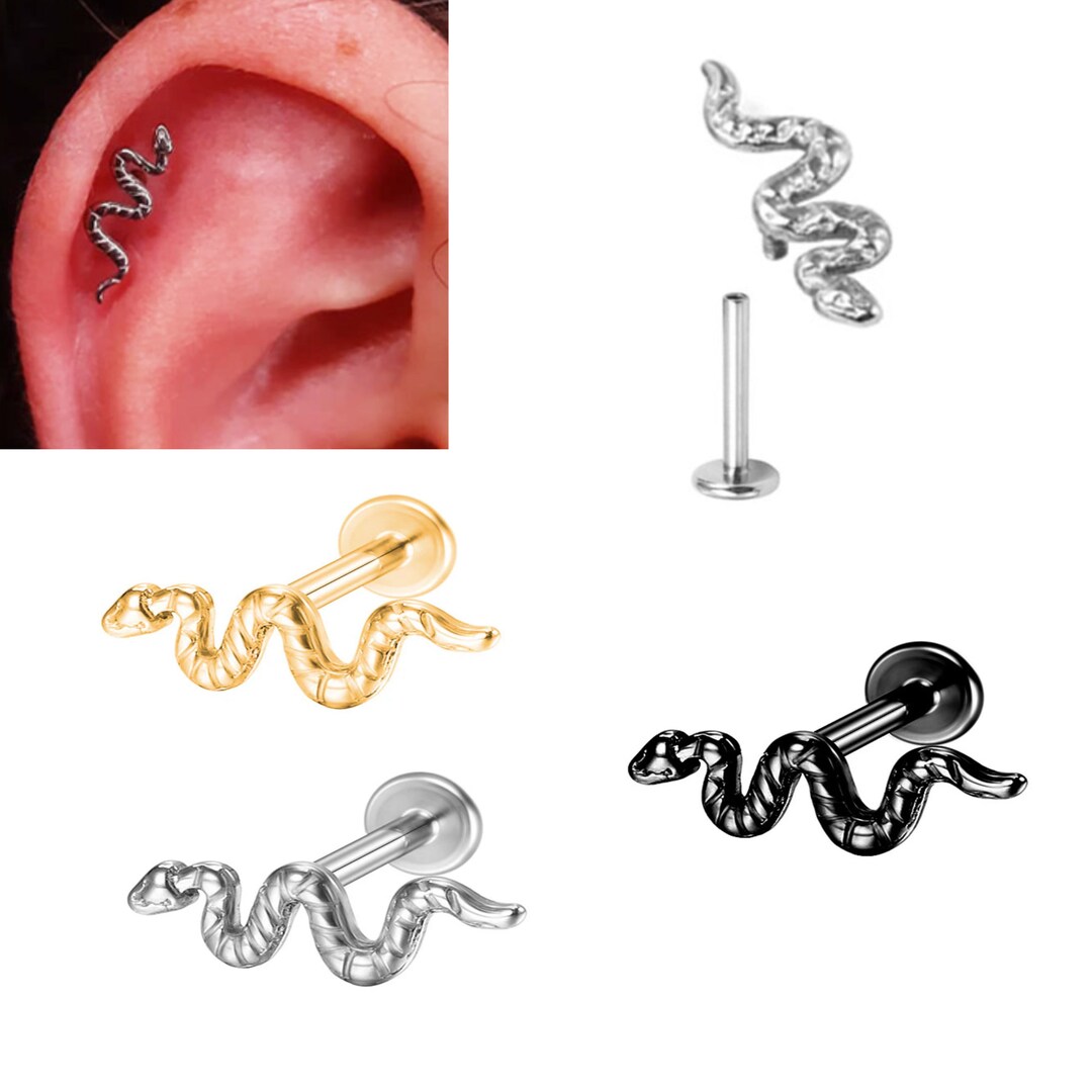 16G Snake Cartilage Flat Back Labret Internally Threaded Conch ...