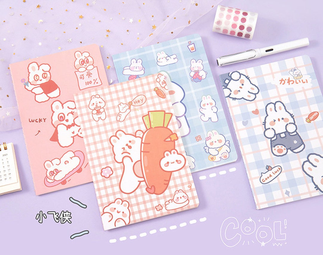 Cute Rabbit Notebook Kawaii Kitsch A5 Lined Notebook Bunny Stationary ...