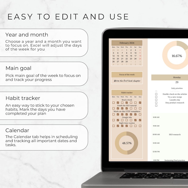 Weekly Planner Template 2025/2026 Beige, Digital Annual Calendar ...