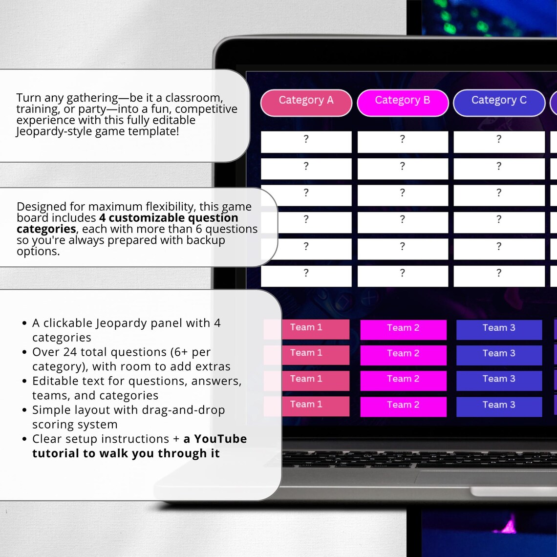 Editable Jeopardy Game Template for Powerpoint | Fun Quiz and Trivia ...