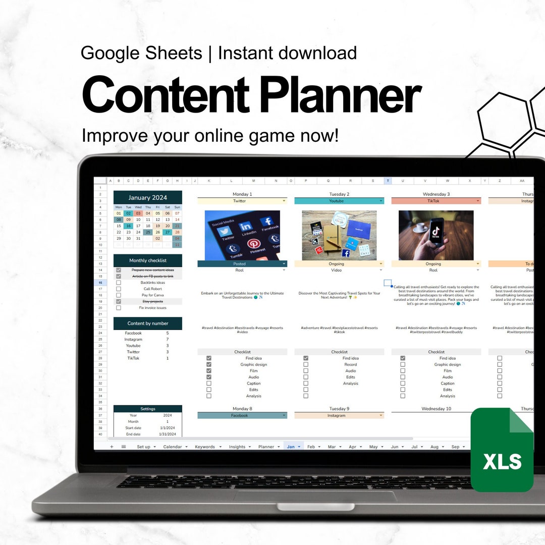 Content Planner Template: Yearly Google Sheets Calendar for Daily ...