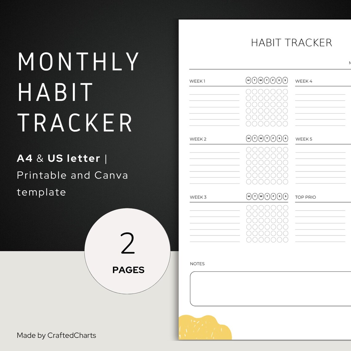 Monthly Habit Tracker PDF – A4 & US Letter, Fillable, Goal Planner ...