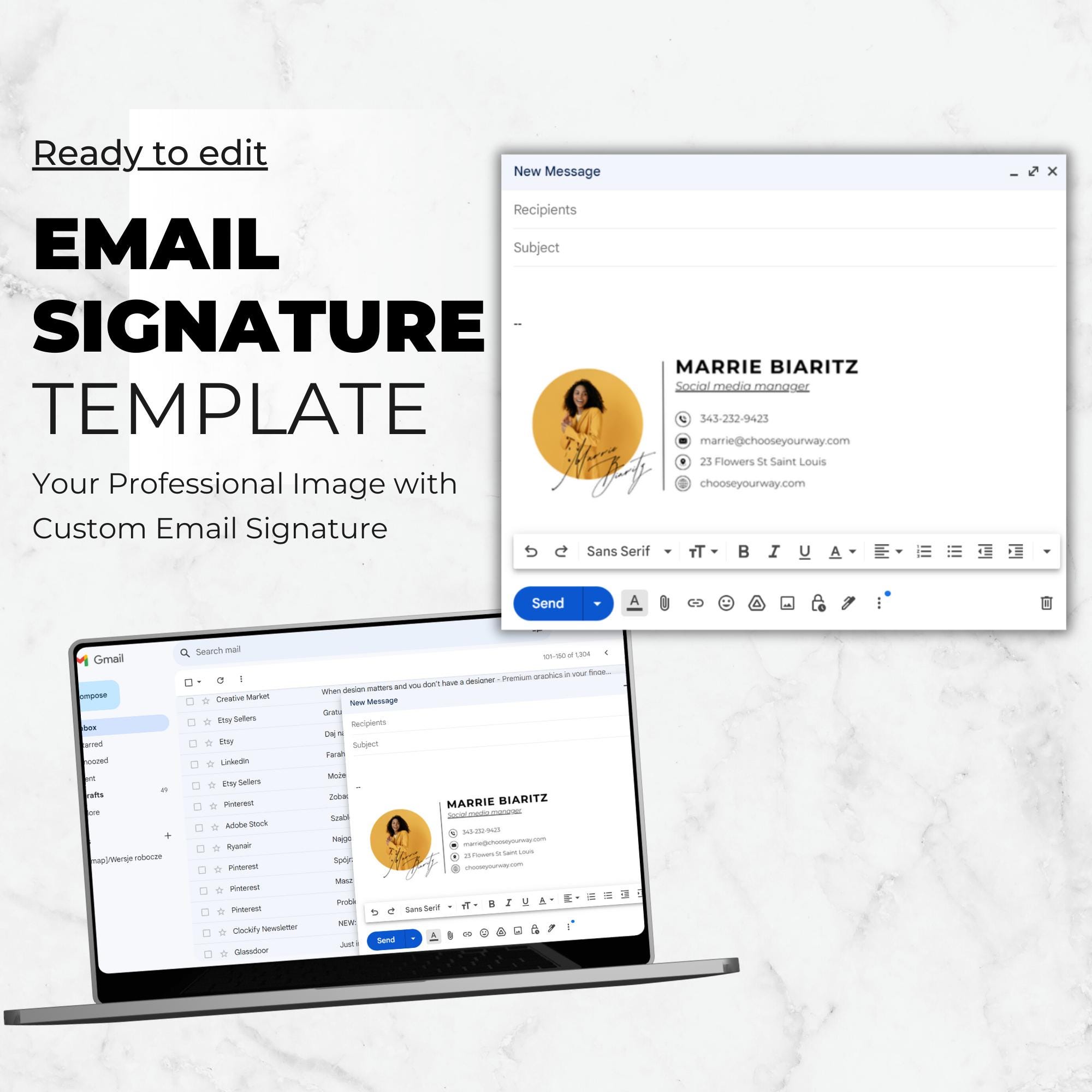 Email Signature Template With Photo Fully Editable in Canva for Gmail ...