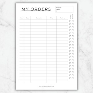 Order History Tracker Template: Printable Purchase Log (A4, US Letter ...