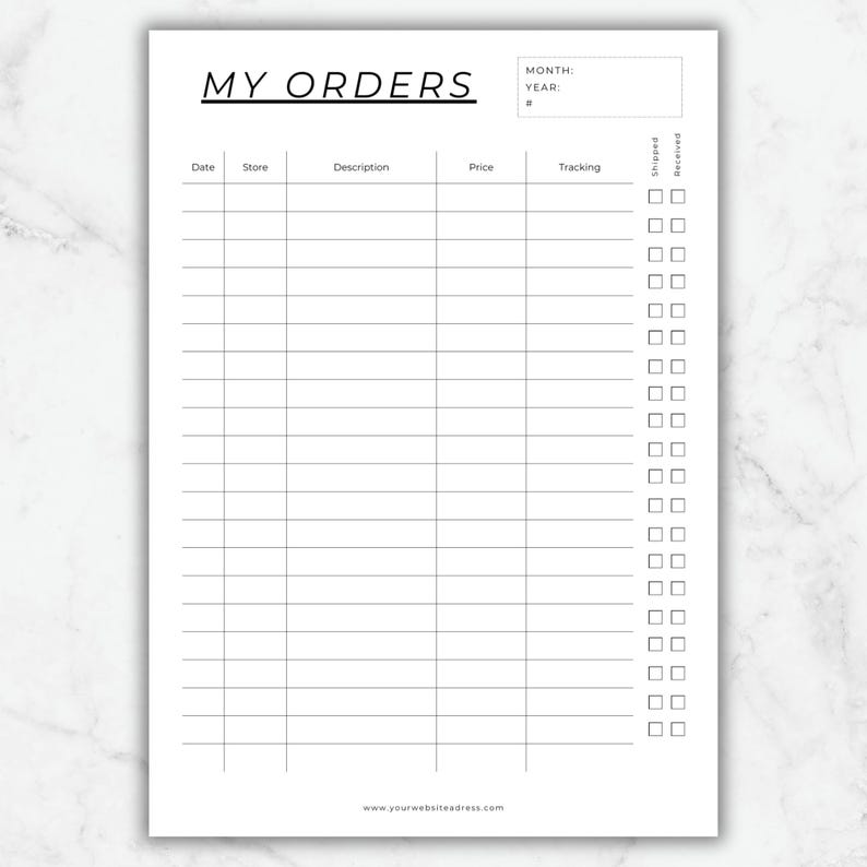 Order History Tracker Template: Printable Purchase Log (A4, US Letter ...