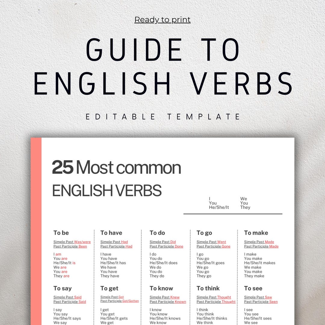 Common English Verbs List | Printable PDF Chart for ESL Students ...