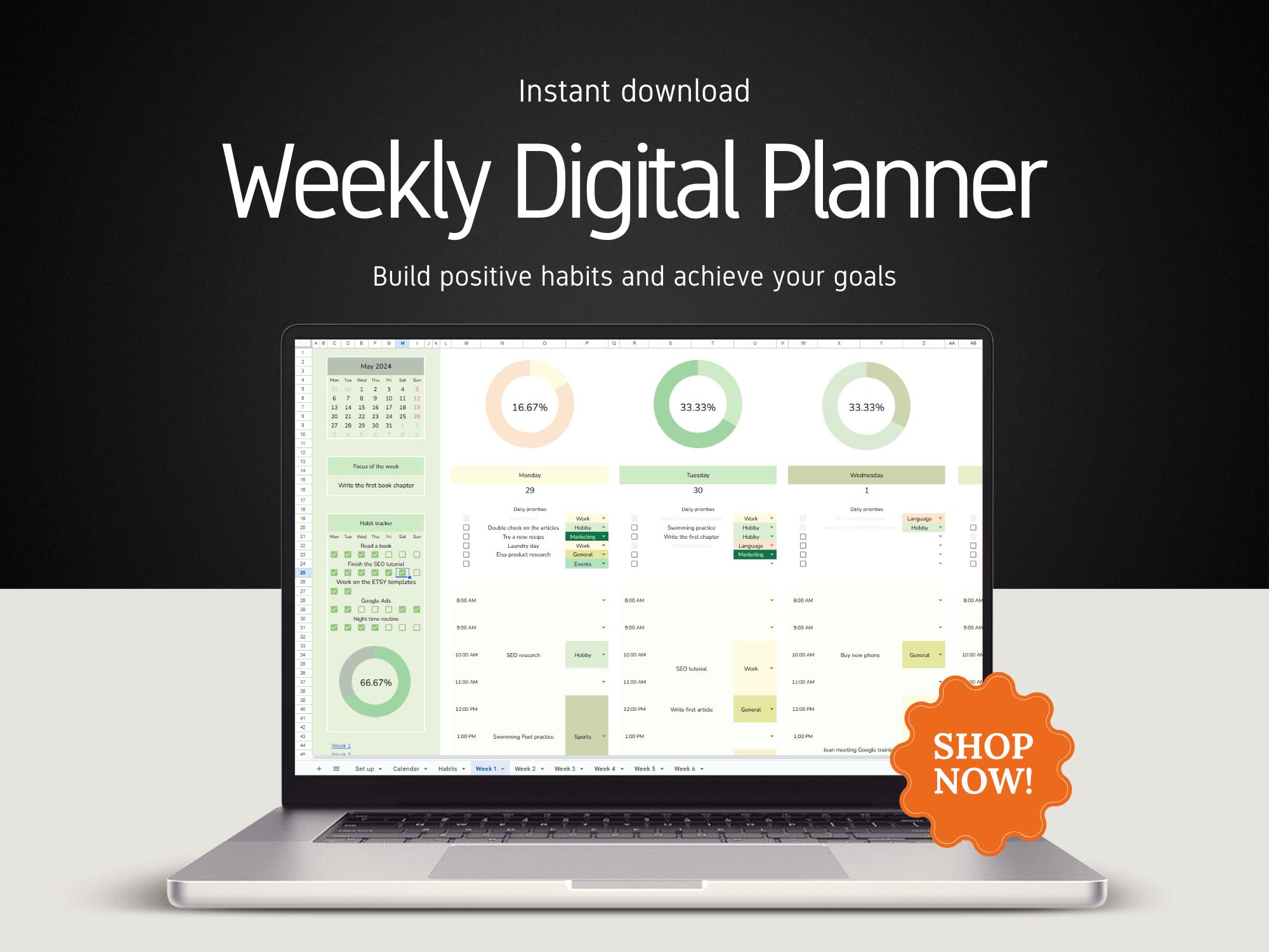 Google Sheets Weekly Planner: 2025-2026 Task Tracker (digital Download ...