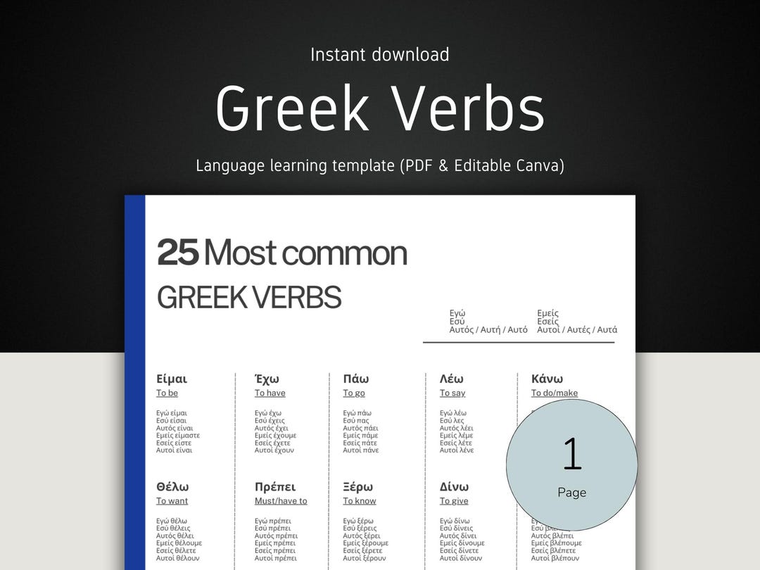 Greek Verb Conjugation Chart: Language Learning Printable (PDF Download ...