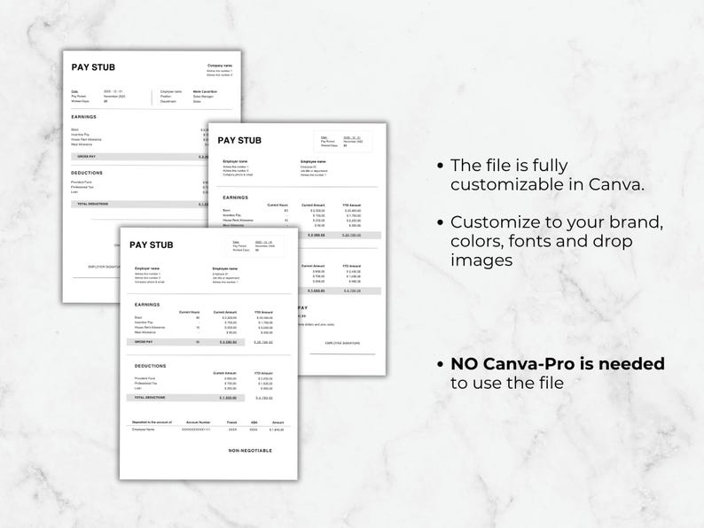Editable Pay Stub Template: Professional Payroll Form (canva Template ...