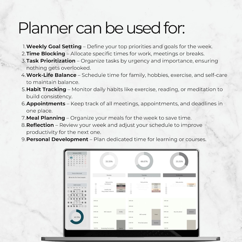 Weekly Planner Template 2025 Gray, Digital Annual Calendar, Google ...