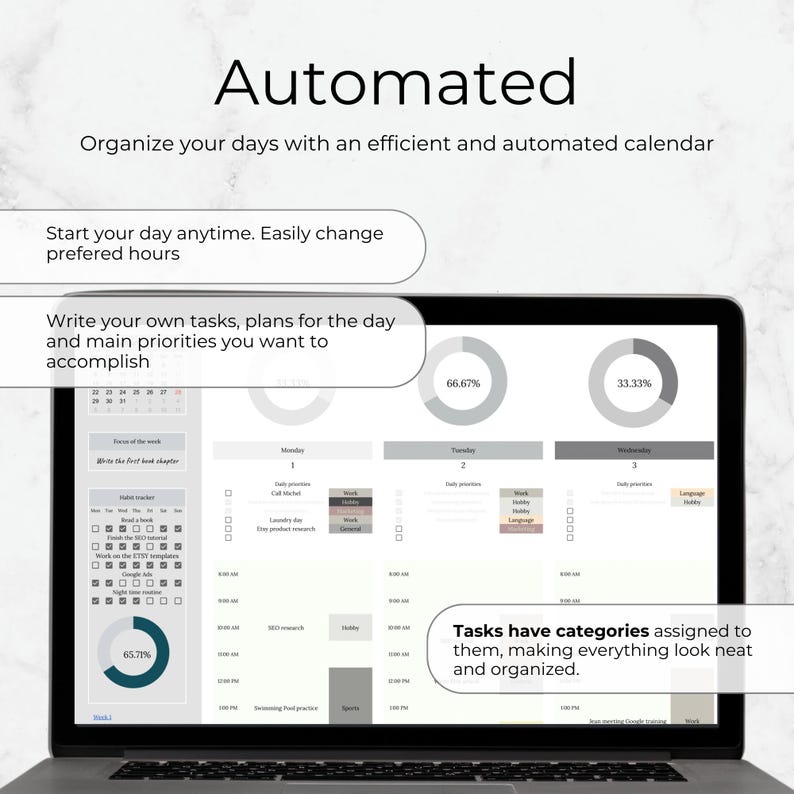 Weekly Planner Template 2025 Gray, Digital Annual Calendar, Google ...