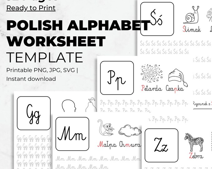 Polish Alphabet Worksheet, Polski Alfabet, Printable PDF, PNG Posters ...
