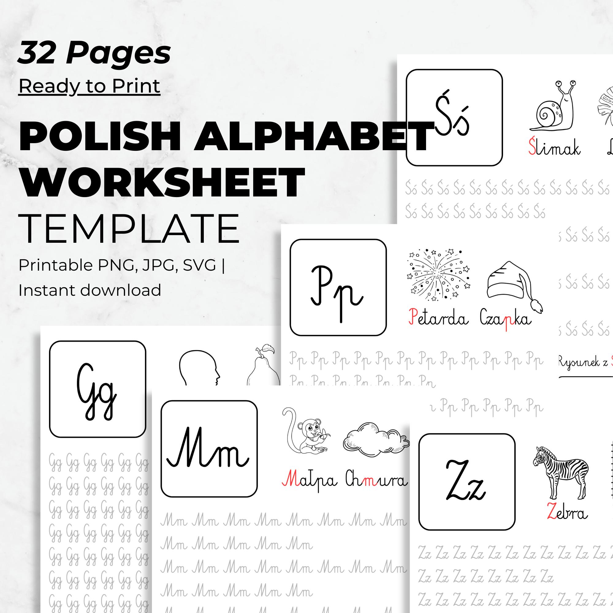Polish Alphabet Worksheet, Polski Alfabet, Printable PDF, PNG Posters ...