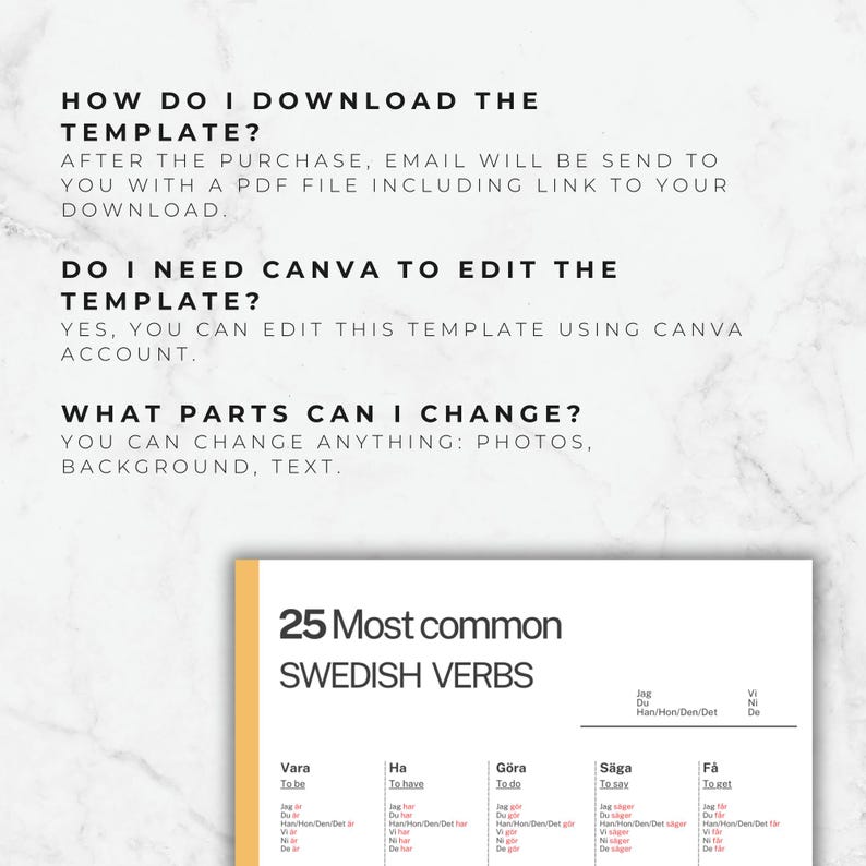 Common Swedish Verbs List | Printable PDF Language Cheat Sheet | Study ...