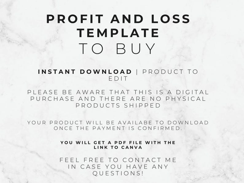 Profit and Loss Statement Template | Canva P&L Form (digital Download ...