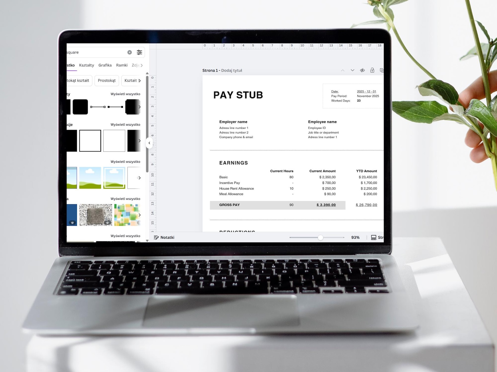 Editable Pay Stub Template: Professional Payroll Form (canva Template ...