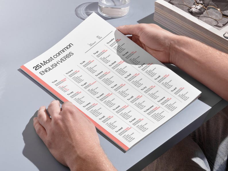 English Verb Conjugation Chart: ESL Grammar Worksheet (printable PDF A4 ...