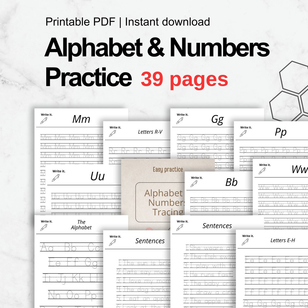 Alphabet & Number Tracing Sheet, ABC Alphabet Tracing, Handwriting ...