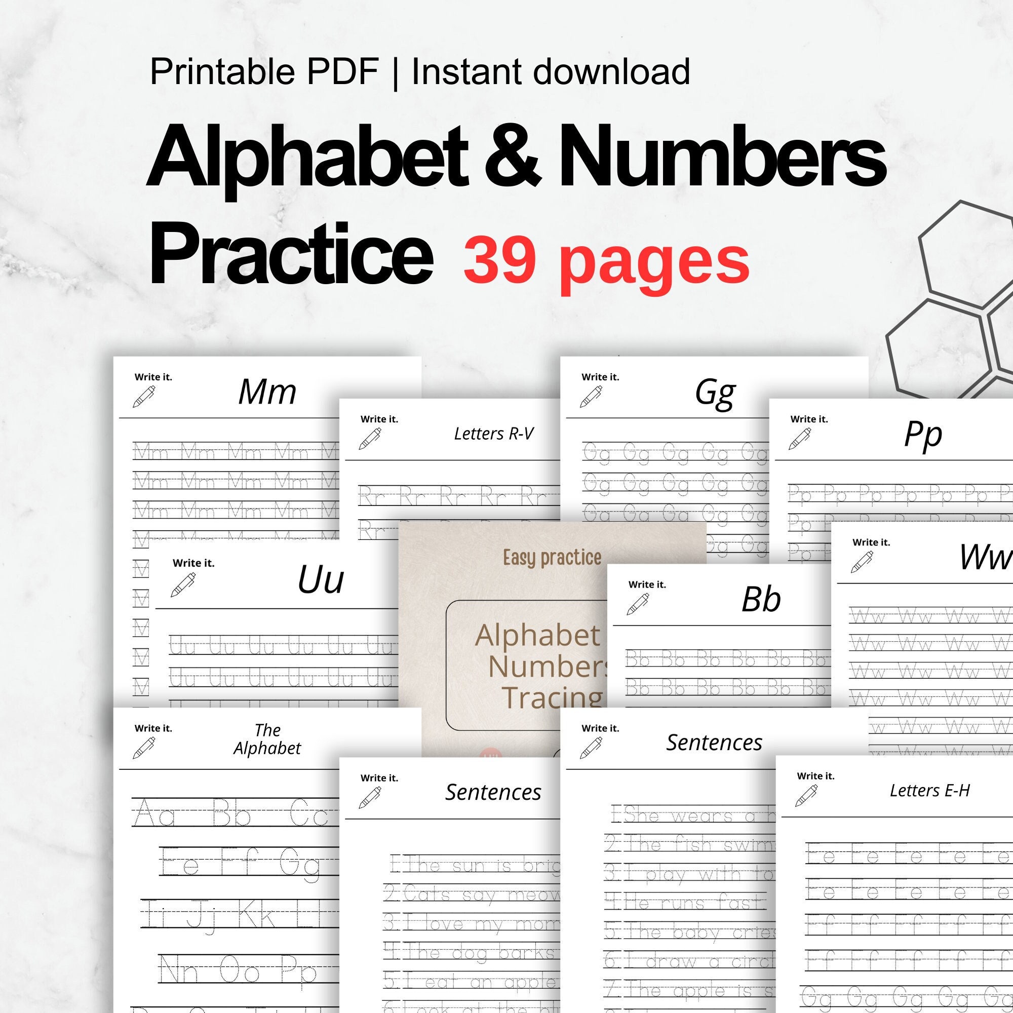 Alphabet & Number Tracing Sheet, ABC Alphabet Tracing, Handwriting ...