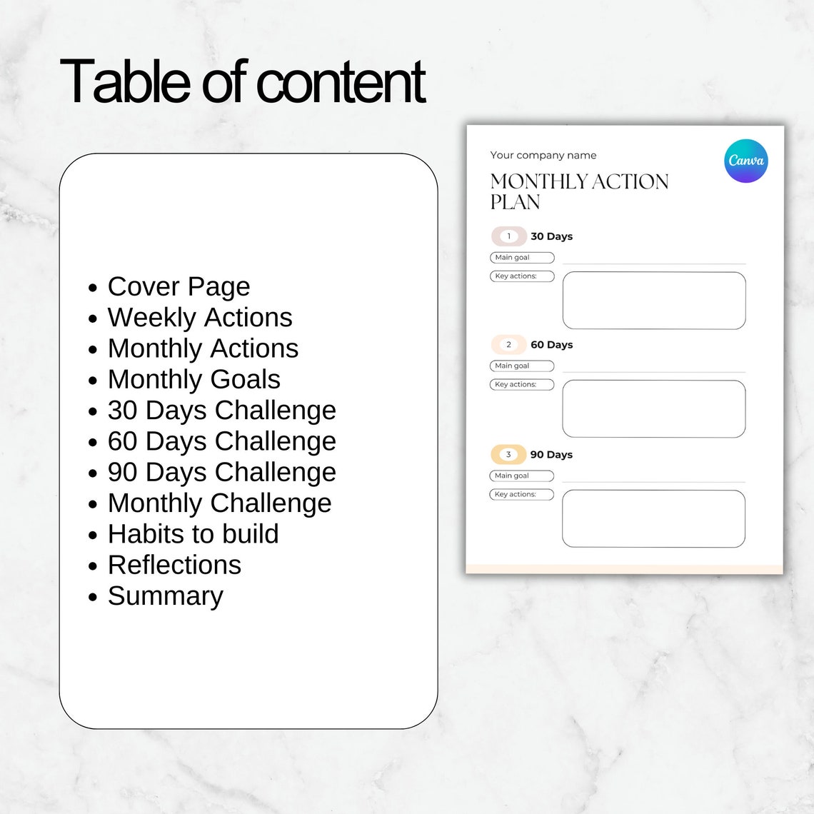 30 60 90 Days Challenge Template: Editable Canva Day Plan for Goals ...