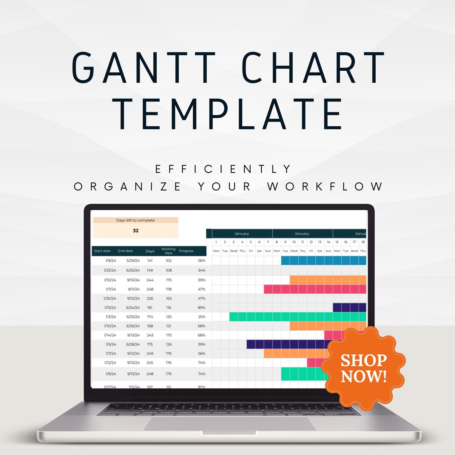 Gantt Chart for Google Sheets Excel Spreadsheet Project Planner | Project Management, Project ...