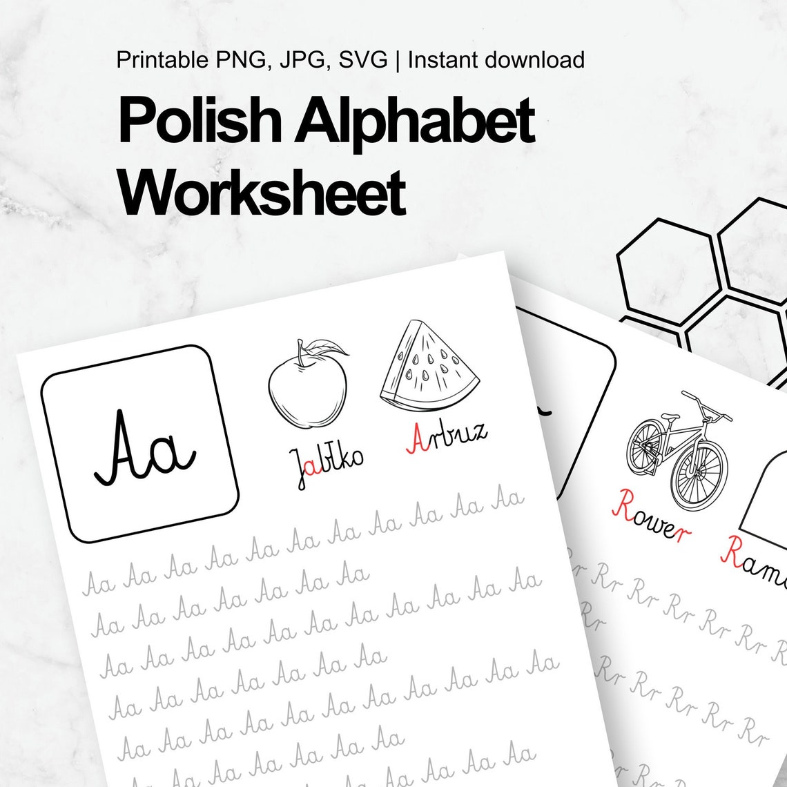 Polish Alphabet Worksheet, Polski Alfabet, Printable PDF, PNG Posters ...