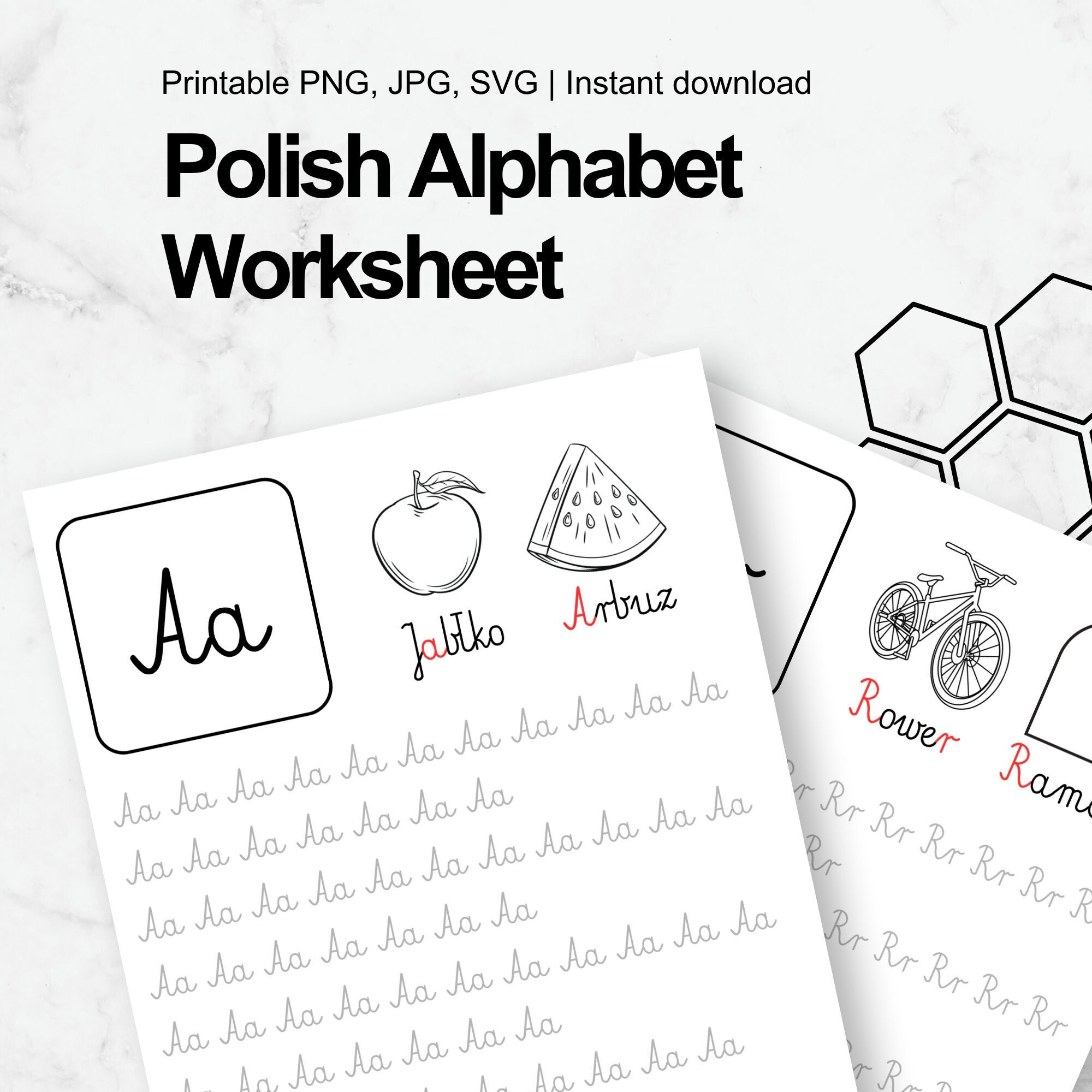 Polish Alphabet Worksheet, Polski Alfabet, Printable PDF, PNG Posters ...