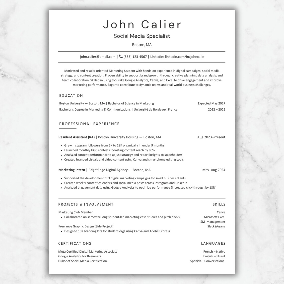 Modern College Resume Template | Clean, Ats-friendly Design for ...
