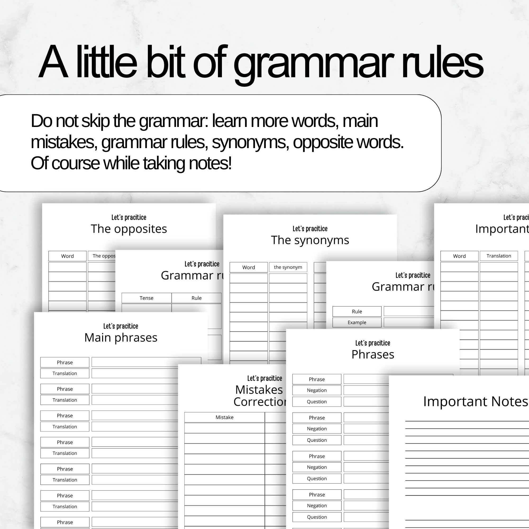Printable Language Learning Planner, Study Notebook | Vocabulary ...