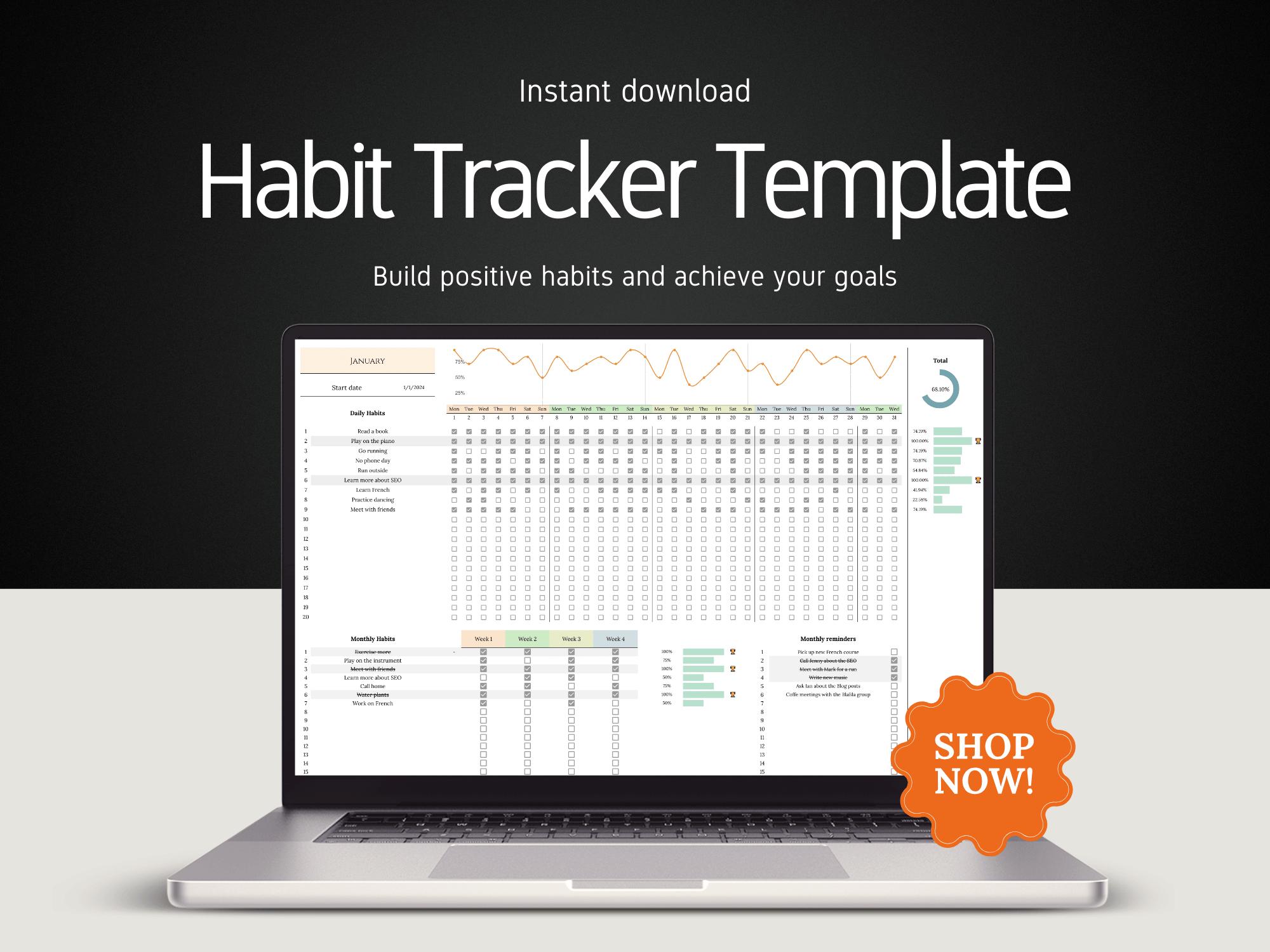 Google Sheets Habit Tracker Template: Daily, Weekly, Monthly (digital ...