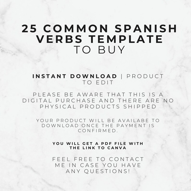 25 Most Common Spanish Verbs Conjugation Template | A4 and PDF to Print ...