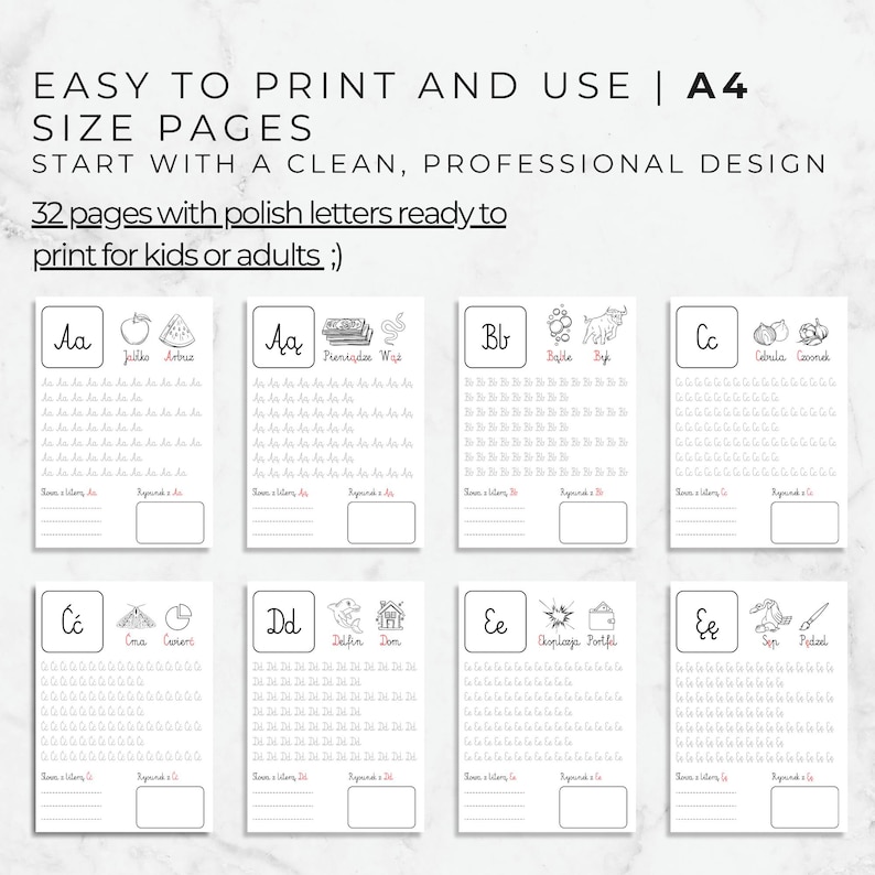 Polish Alphabet Worksheet, Polski Alfabet, Printable PDF, PNG Posters ...