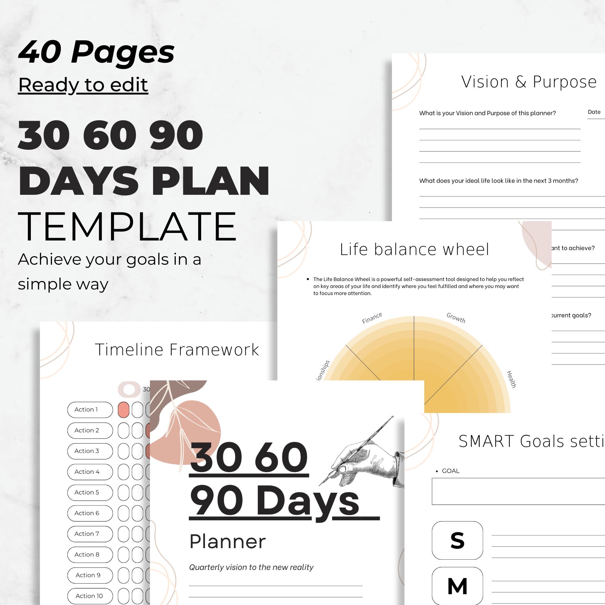 30 60 90 Days Challenge Template: Editable Canva Day Plan for Goals ...