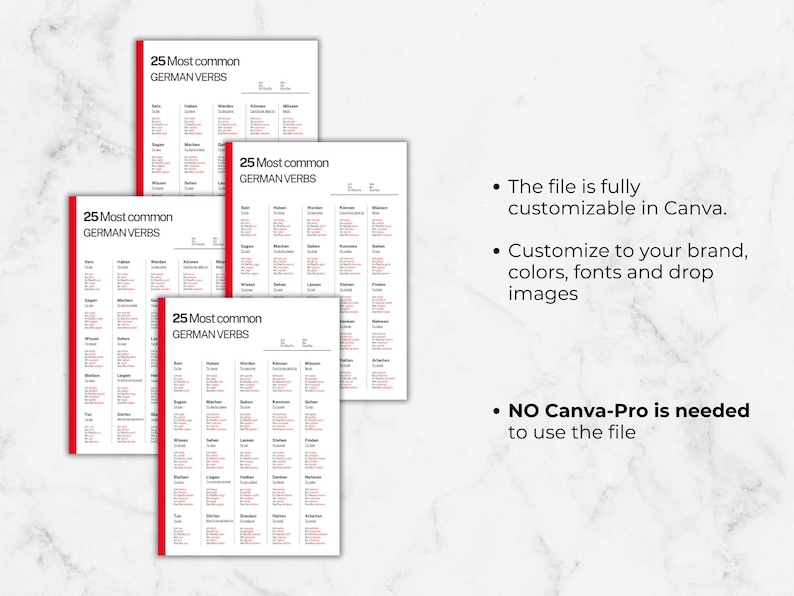 German Verb Conjugation Chart: Beginner German Study Guide (printable ...
