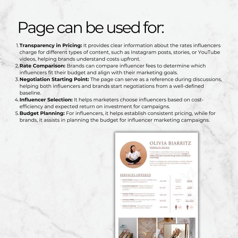 Modern Influencer Rate Card Template | Customizable Content Creator ...