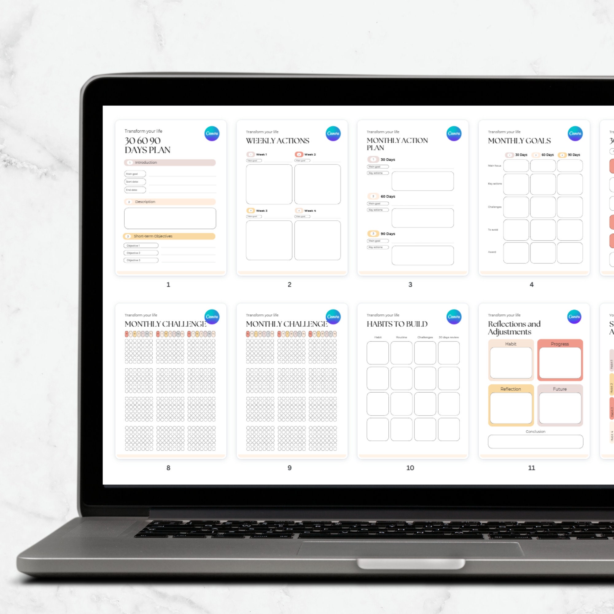 30 60 90 Days Challenge Template: Editable Canva Day Plan for Goals ...