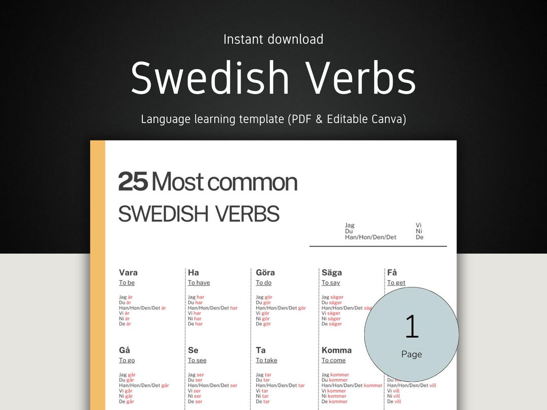 Common Swedish Verbs List | Printable PDF Language Cheat Sheet | Study ...
