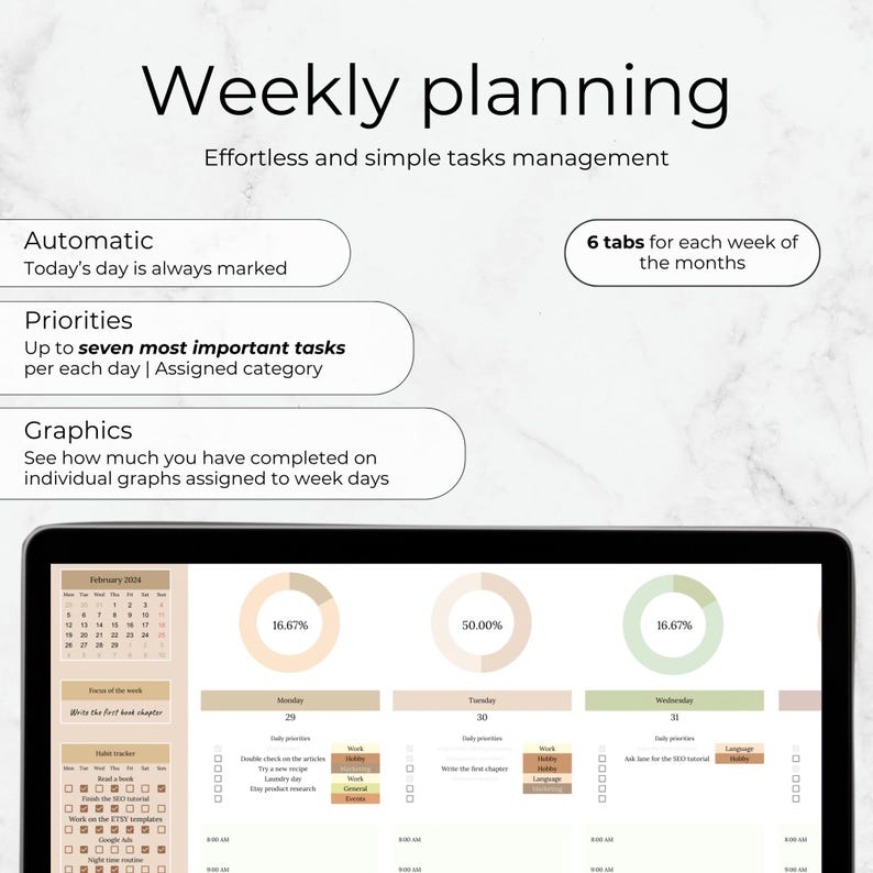 Weekly Planner Template 2025/2026 Beige, Digital Annual Calendar ...