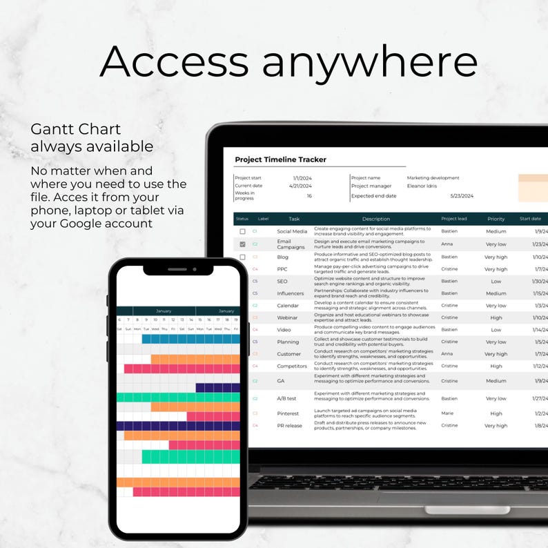 Gantt Chart for Google Sheets Excel Spreadsheet Project Planner ...