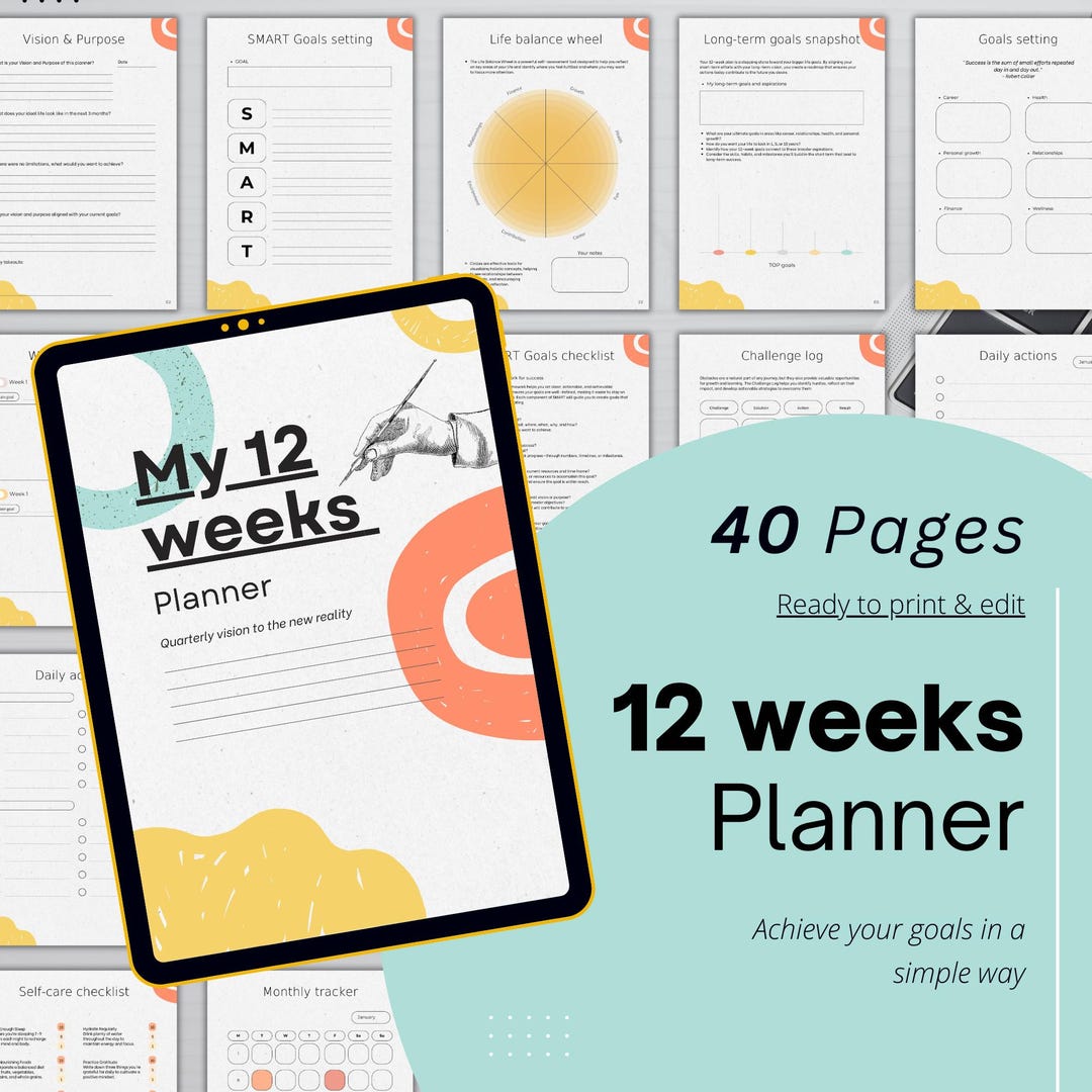 12 Week Year Planner Template | Printable SMART Goal Setting Planner ...