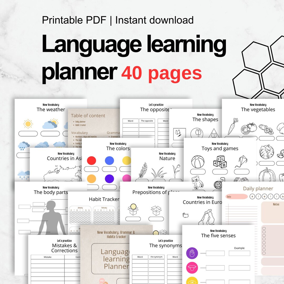 Printable Language Learning Planner, Study Notebook | Vocabulary ...