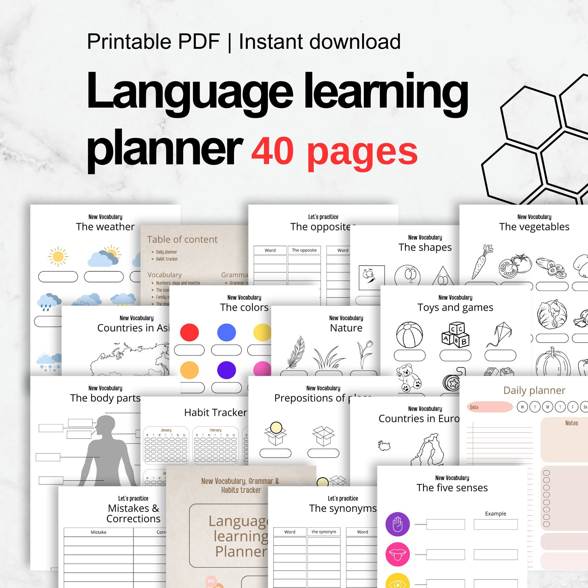 Printable Language Learning Planner, Study Notebook | Vocabulary ...