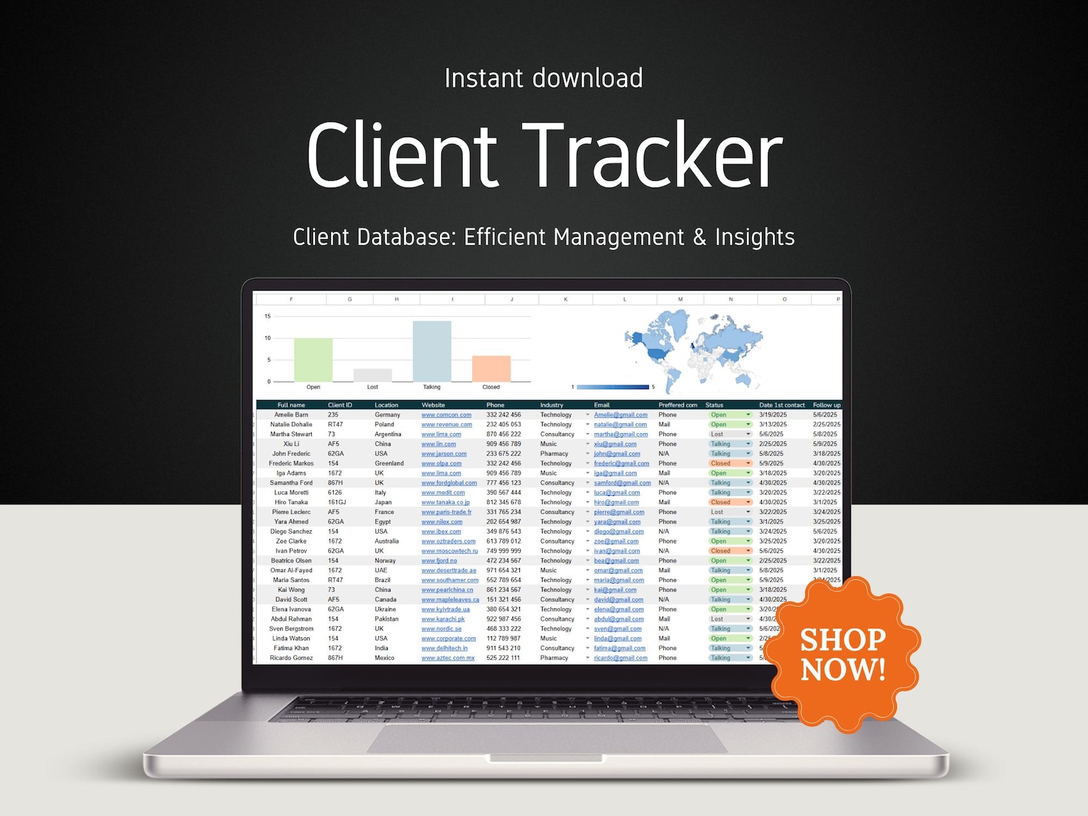 Client Tracker Google Sheets Template: Small Business CRM (digital ...