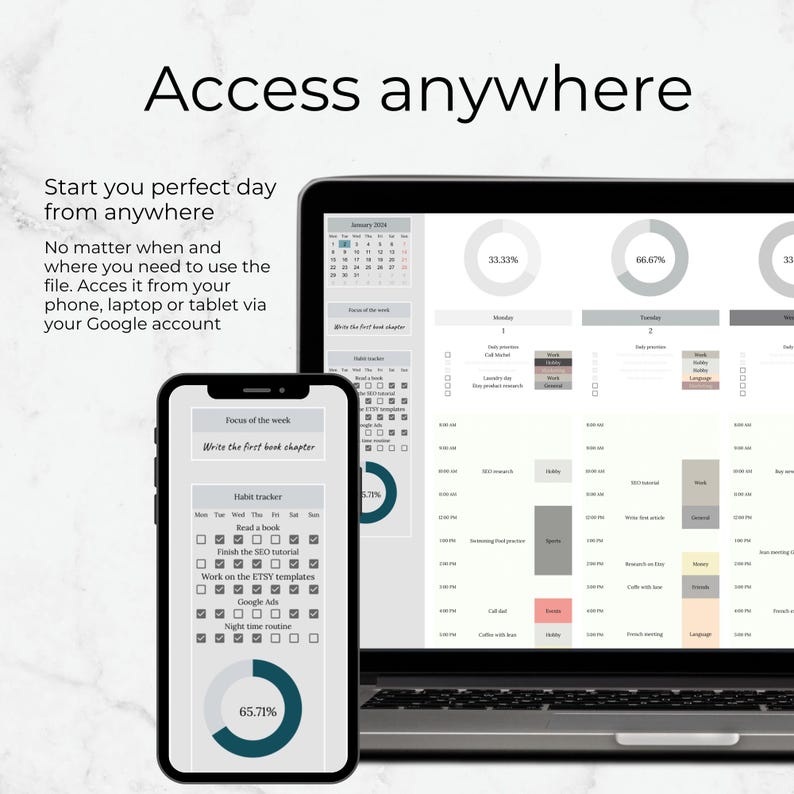 Weekly Planner Template 2025 Gray, Digital Annual Calendar, Google ...