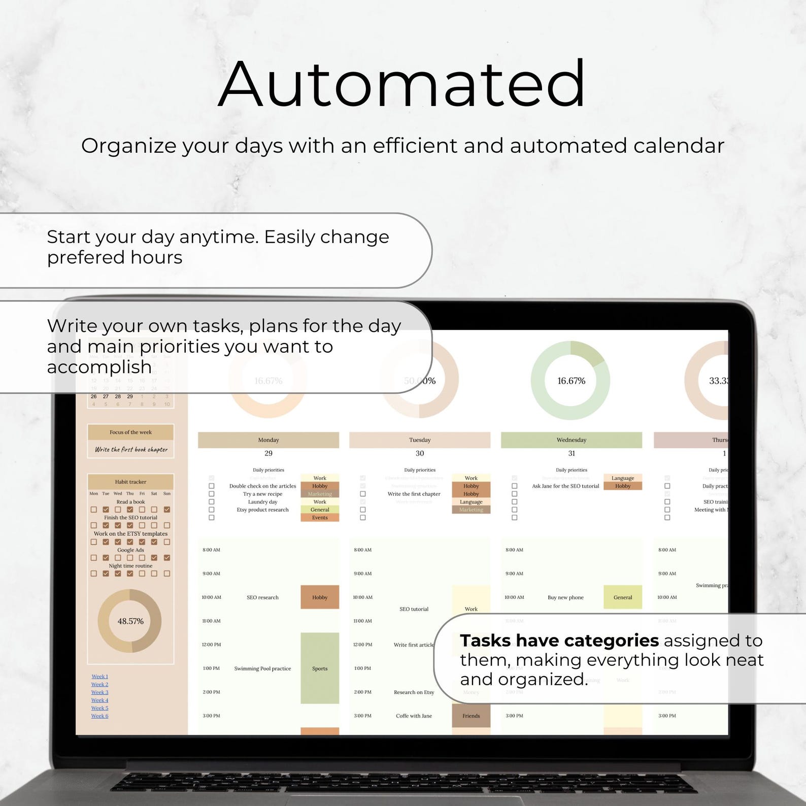 Weekly Planner Template 2025/2026 Beige, Digital Annual Calendar ...