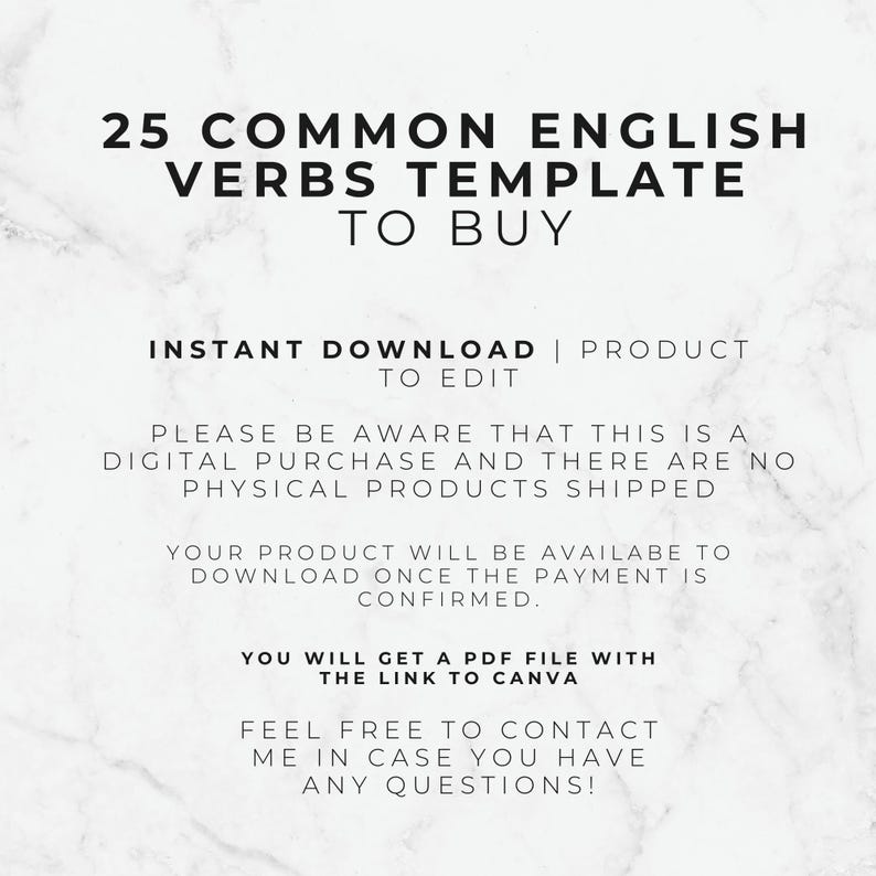 25 Most Common English Verbs Conjugation Template | A4 and PDF to Print ...